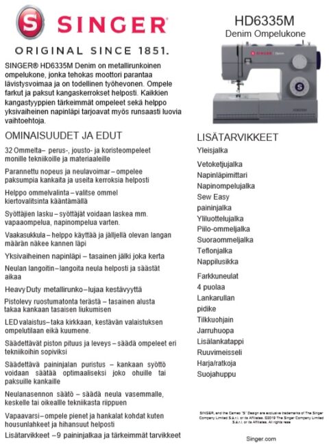 - Singer HD6335M DENIM - Hämeen Ompelukone & Saumuri